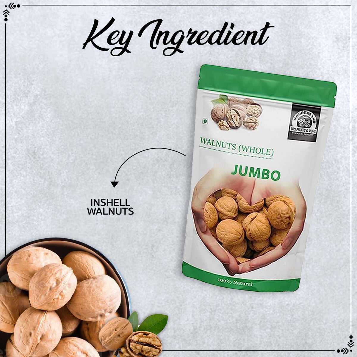 Wonderland Foods 1Kg California Inshell Walnuts Pouch