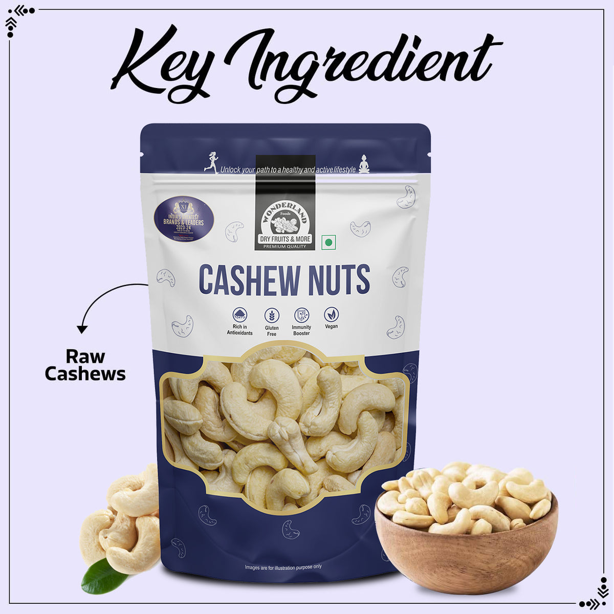 Wonderland Foods 500g Whole Raw Cashew (Kaju) W320-Grade Pouch