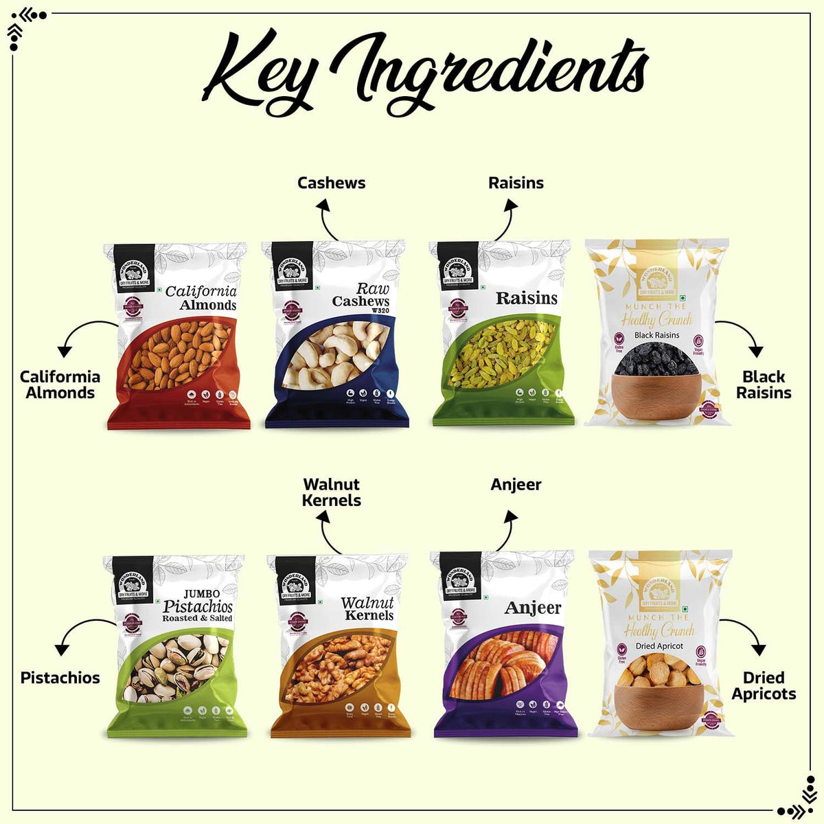 Wonderland Foods 800g (100g X 8) Dry Fruits Combo Pack of 8